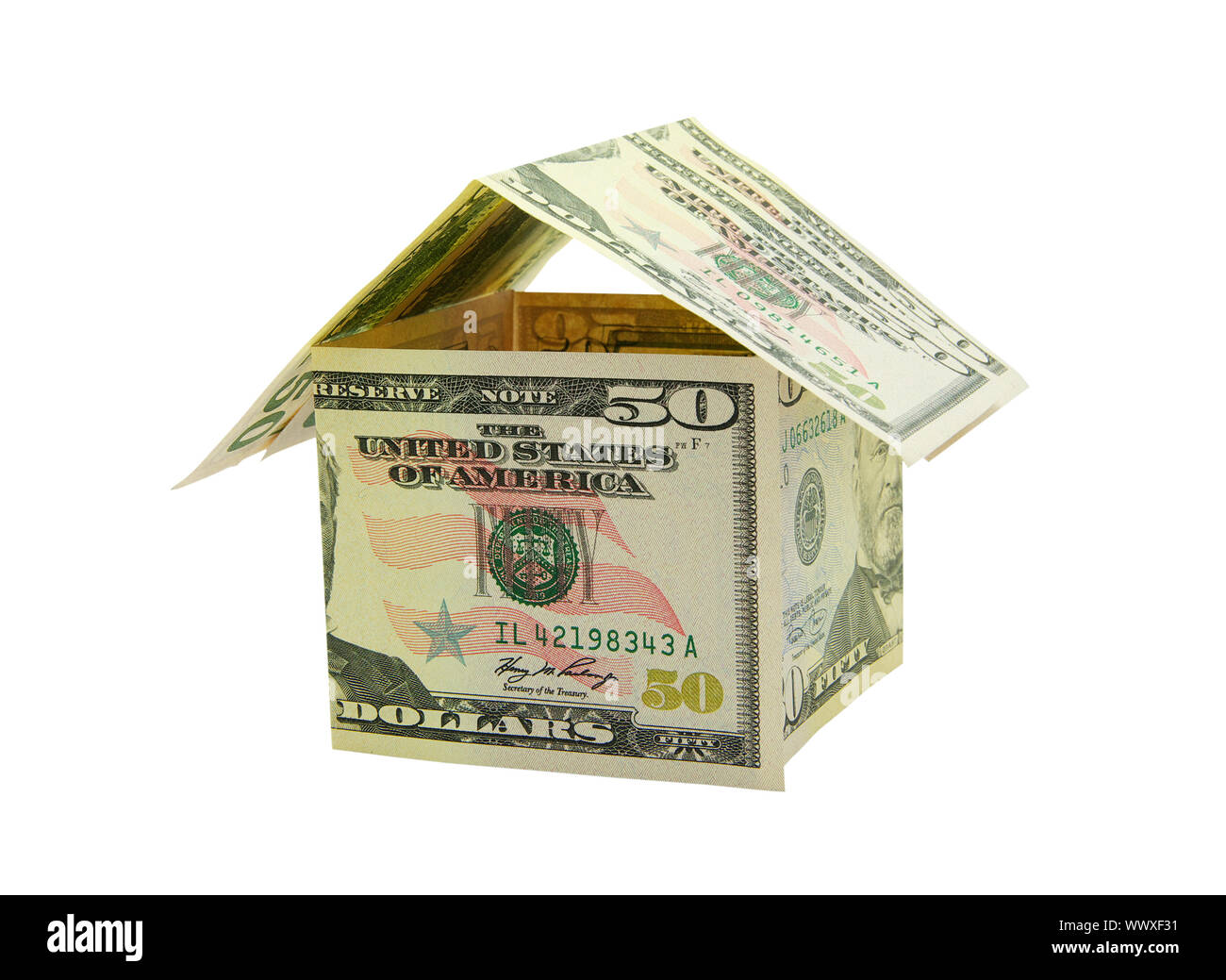 Money house isolated on white background Stock Photo - Alamy