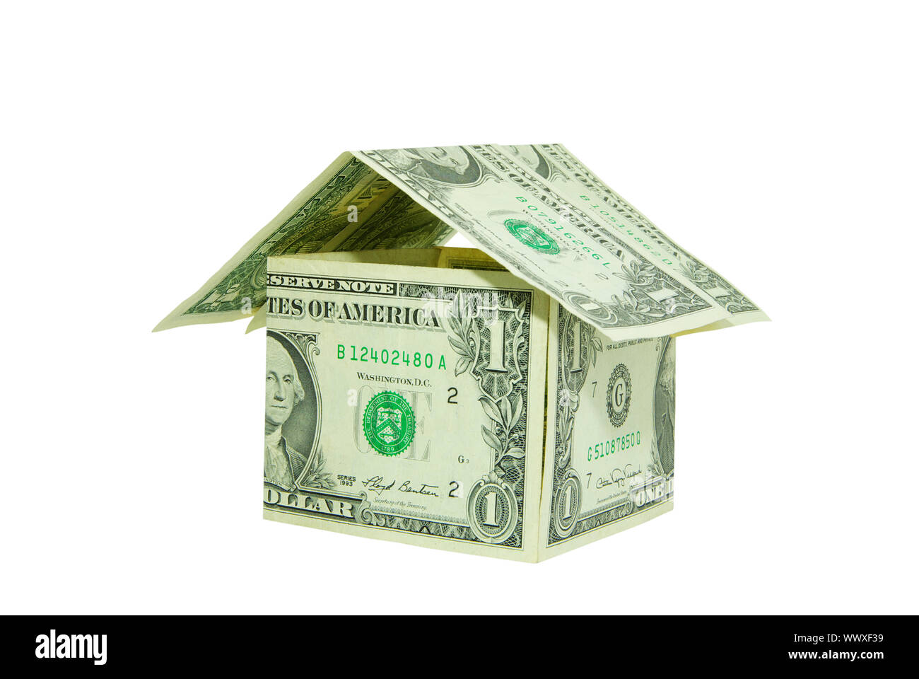 Money house isolated on white background Stock Photo - Alamy