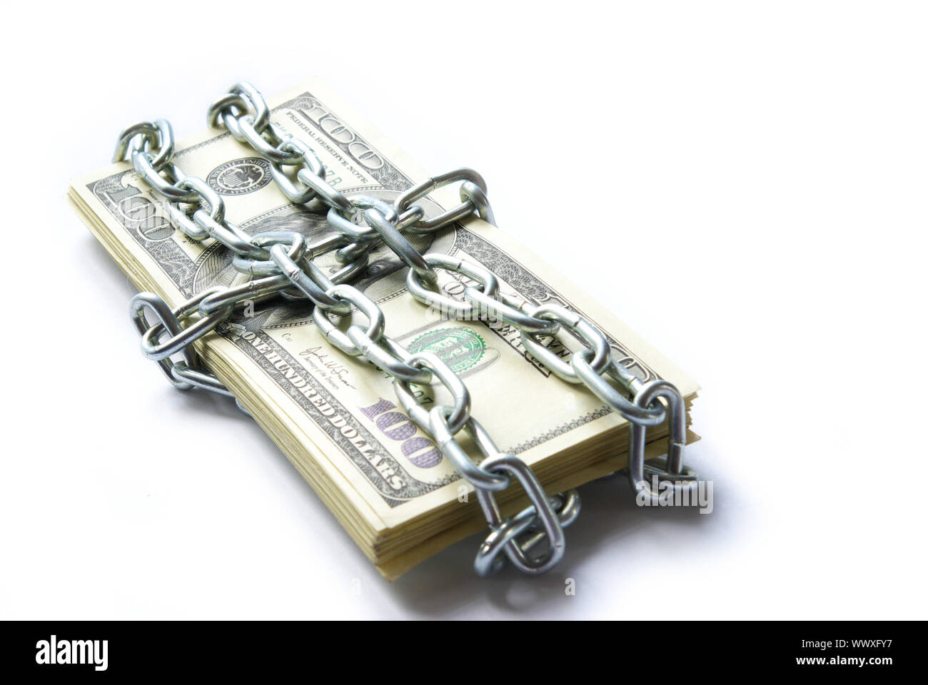 Dollars locked a chain on a white background Stock Photo - Alamy
