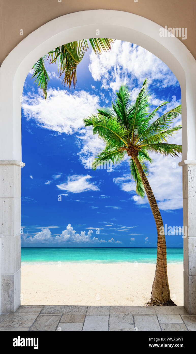 wooden open door arch exit to the beach caribbean dominican republic ...