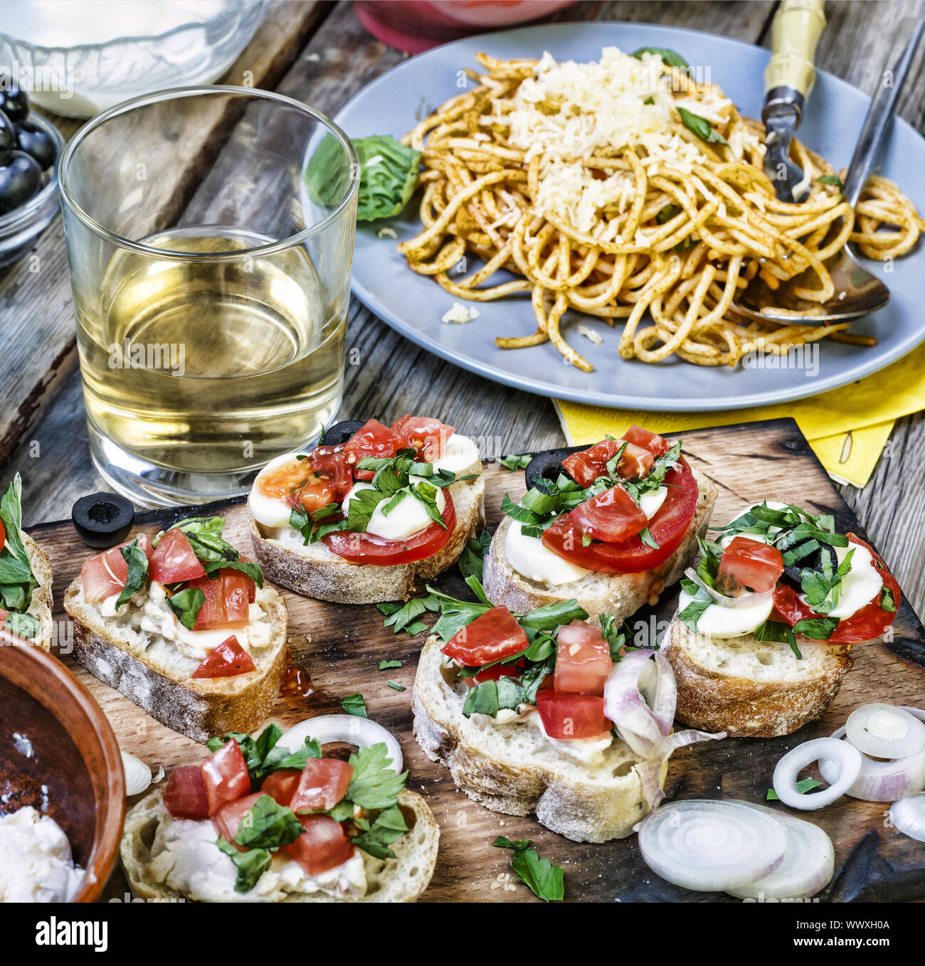 Traditional Italian vegetarian dinner in the open air Stock Photo - Alamy