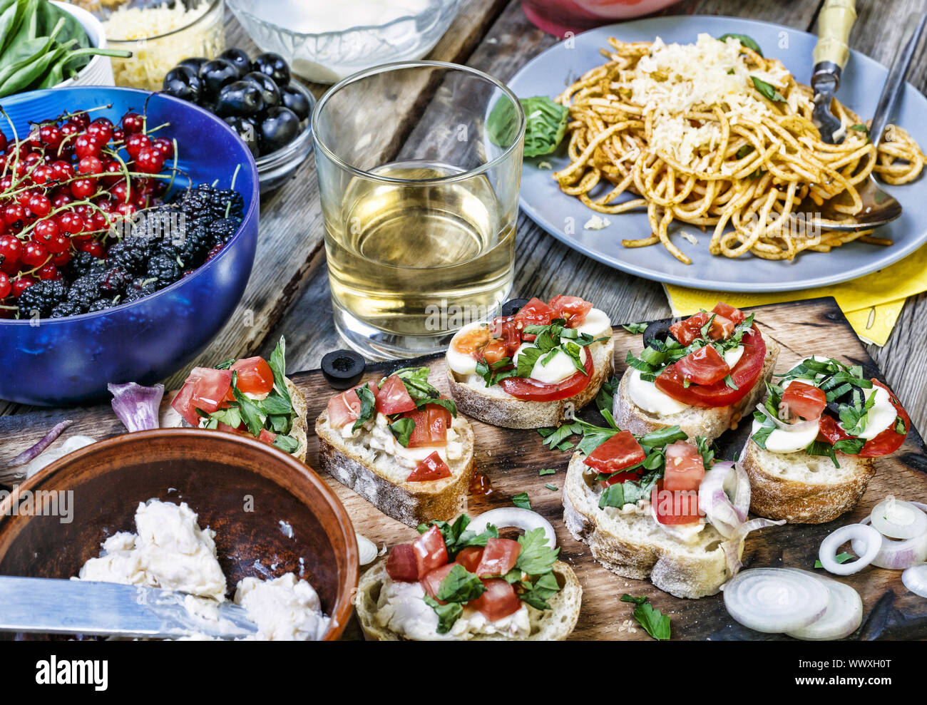 Traditional Italian vegetarian dinner in the open air Stock Photo - Alamy