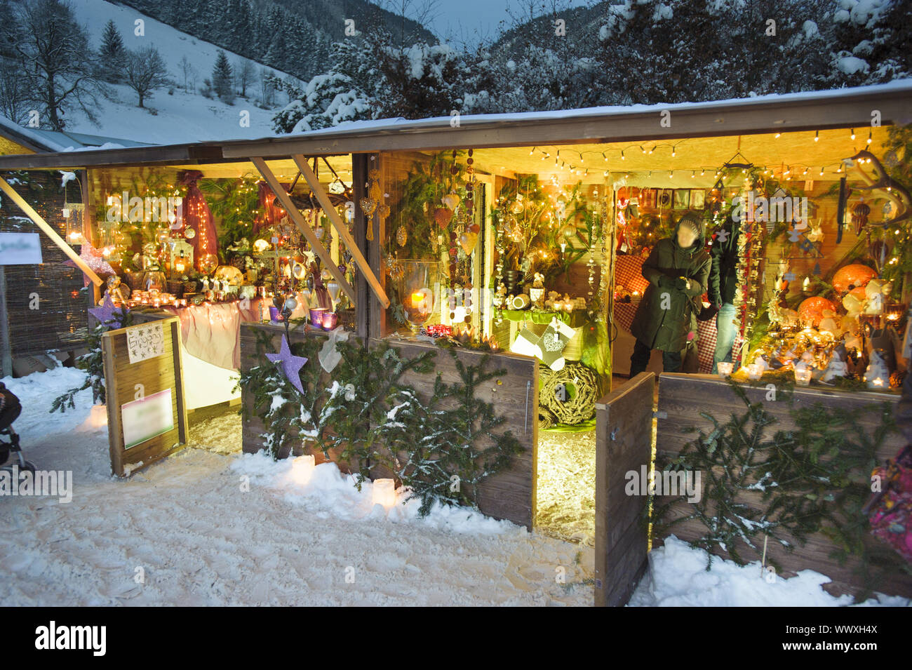 Romantic Christmas market in Bavaria with decorated and illuminated ...