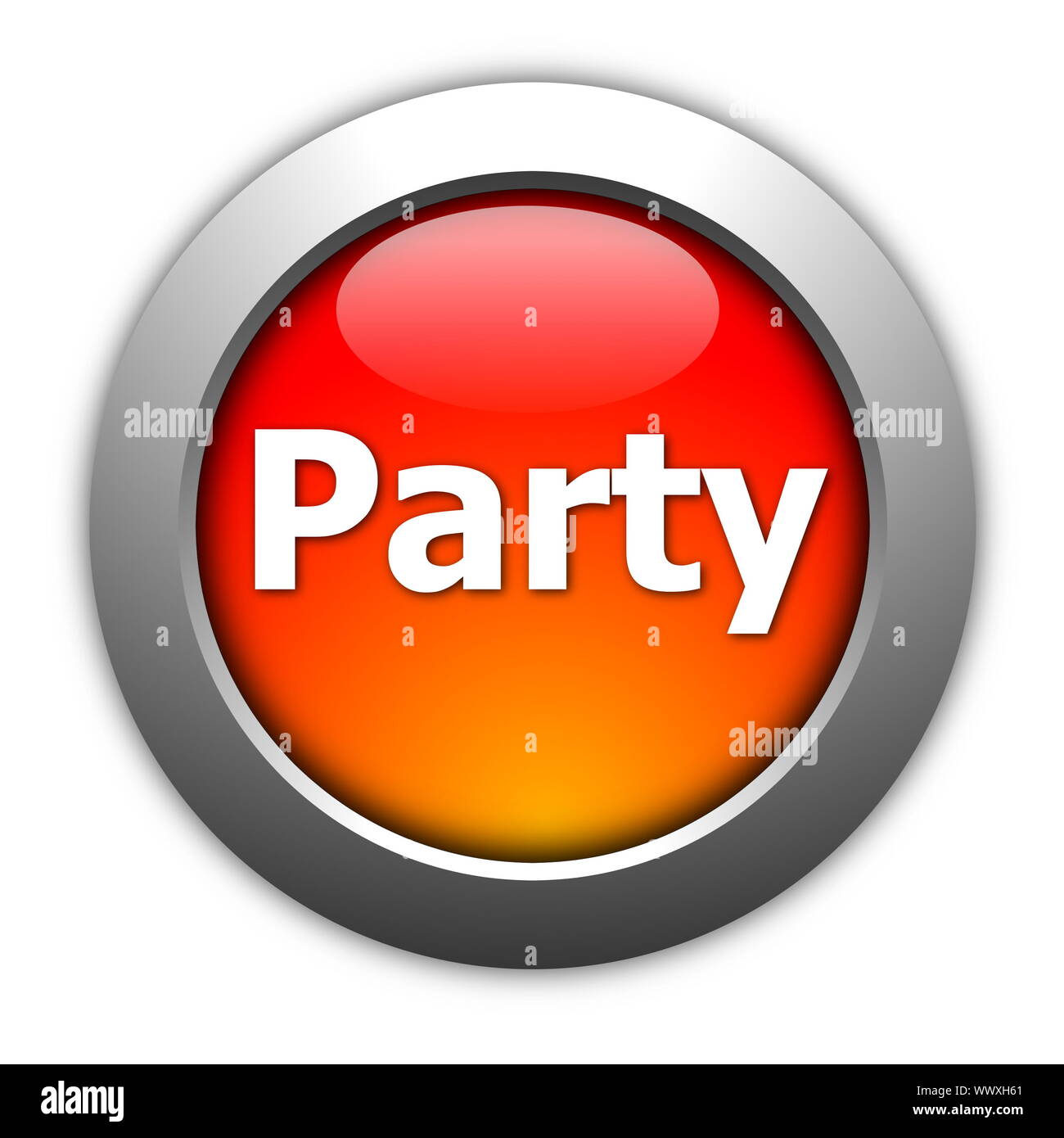 party and fun button isolated on white background Stock Photo - Alamy
