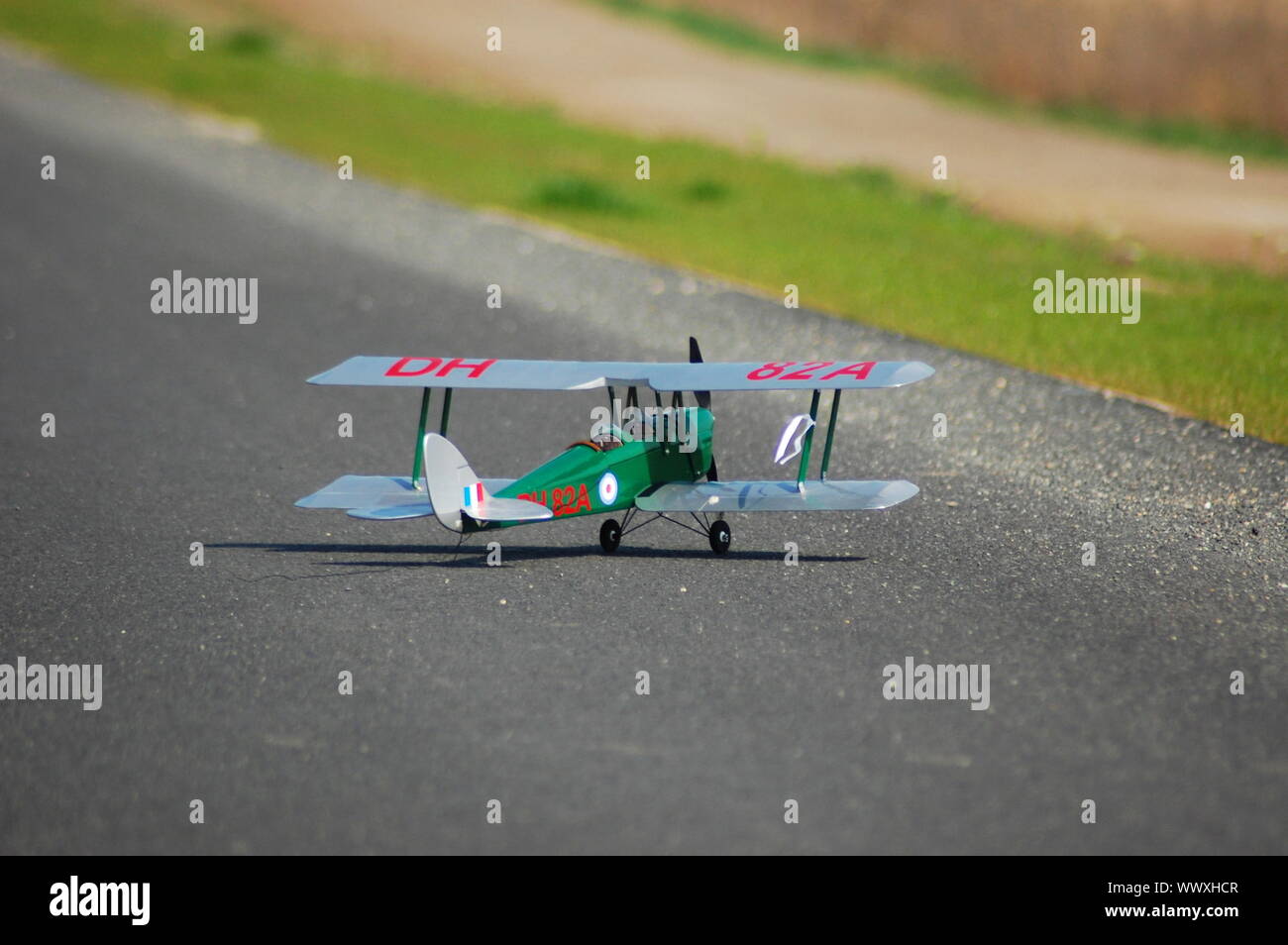 old vintage remote controlled model or toy biplane Stock Photo - Alamy
