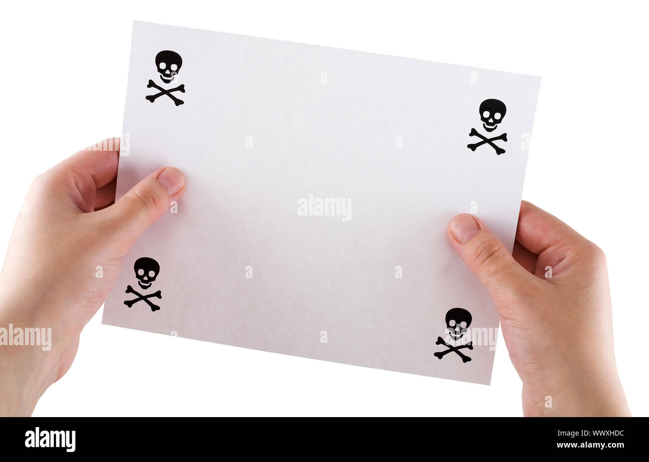 Clean sheet of a paper with drawn on it black skull and crossbones on ...