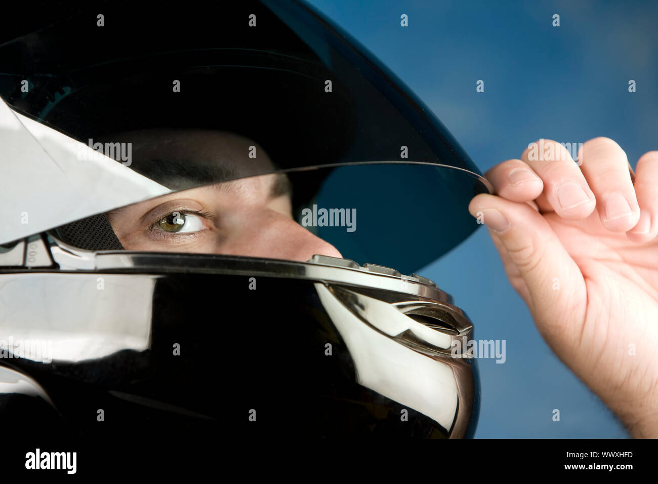 Motorbike helmet visor up hi-res stock photography and images - Alamy