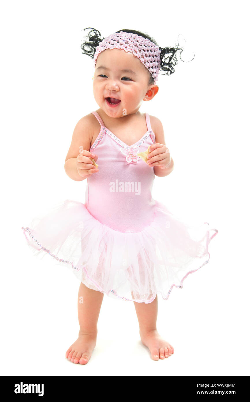 One year old Asian baby girl standing over white background Stock Photo ...
