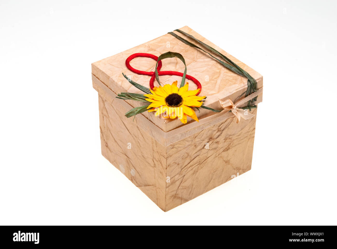 Gift box with number 8 and flower on cover, isolated on white ...