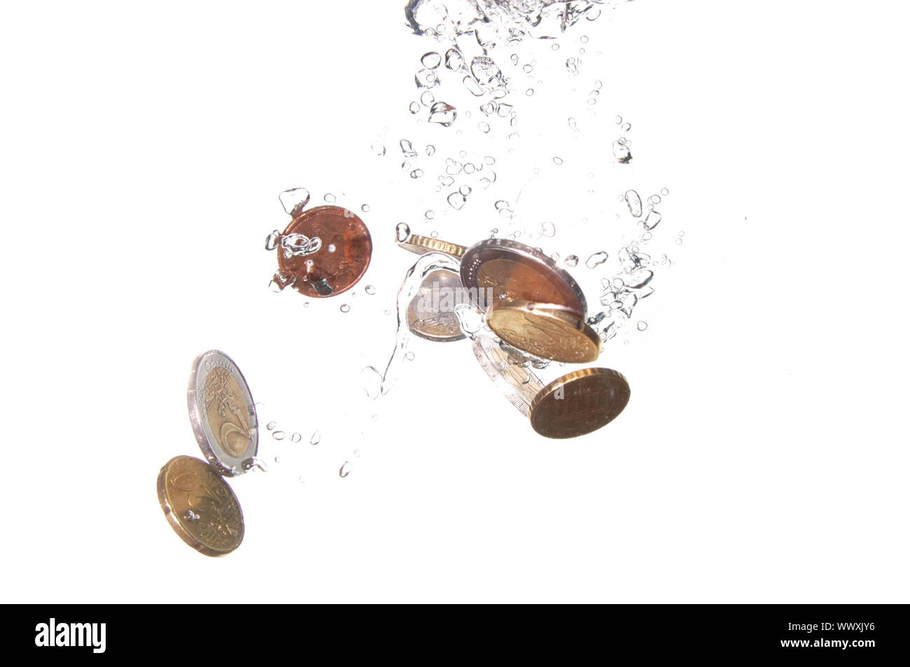 money in water with bubbles on white background Stock Photo - Alamy