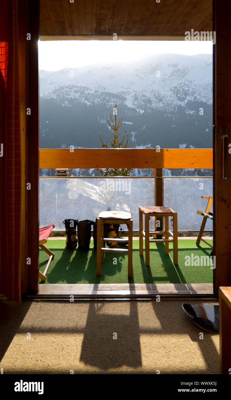 Morning sun in ski resort hotel room Stock Photo - Alamy