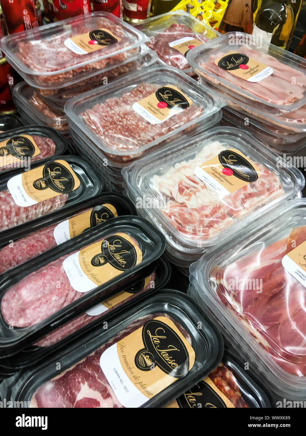 Pork meats in plastic packaging, Lyon, Rhone, AURA Region, France Stock ...