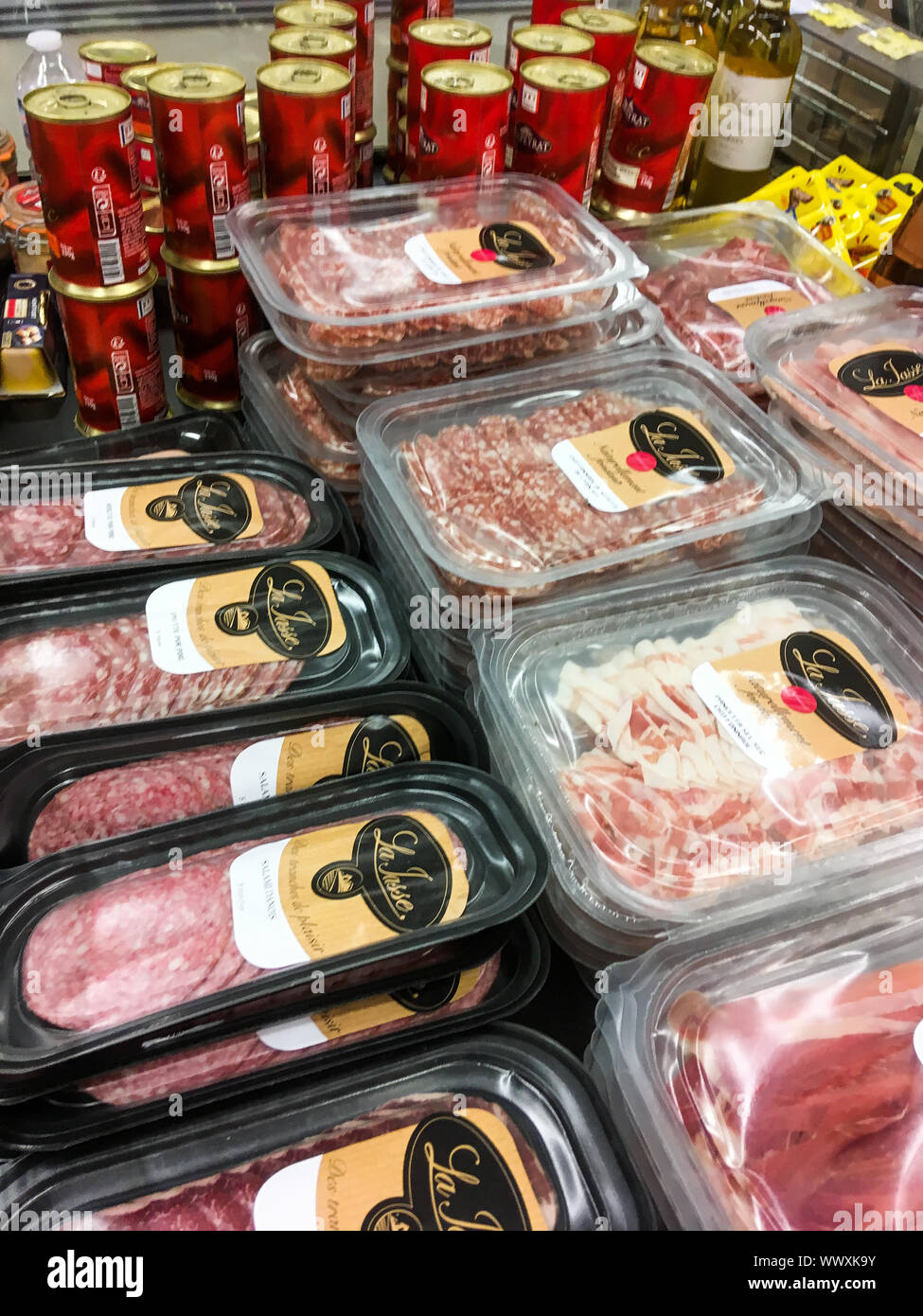 Pork meats in plastic packaging, Lyon, Rhone, AURA Region, France Stock ...