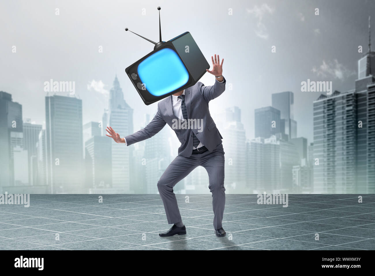 The media zombie concept with man and tv set instead of head Stock ...