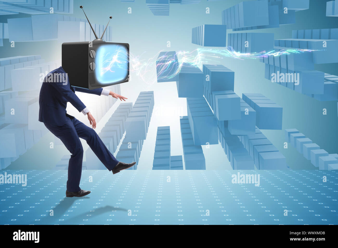 The media zombie concept with man and tv set instead of head Stock ...