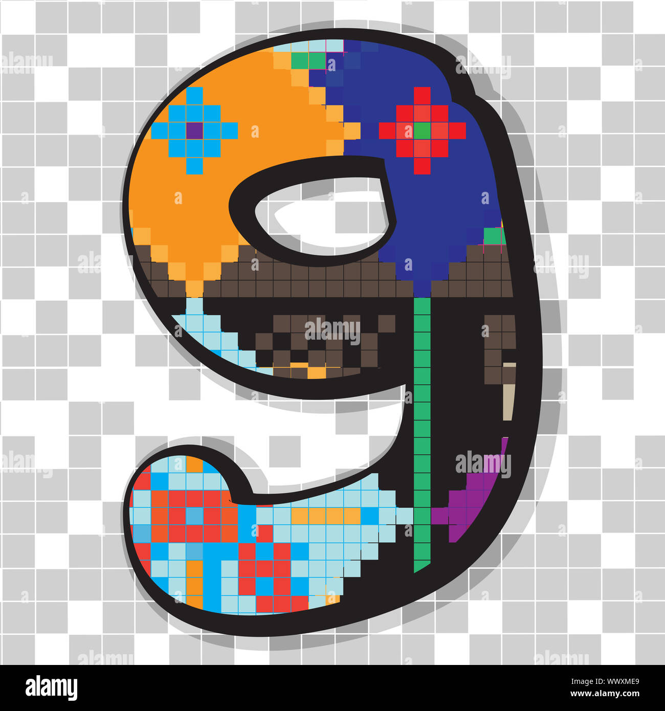 Funny fat figure 9 decorated with abstract ethno pixel-art model over ...