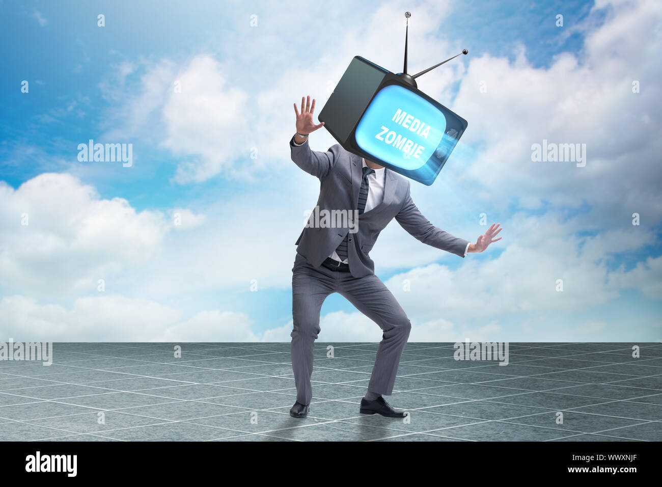 Media zombie concept with man and tv set instead of head Stock Photo ...