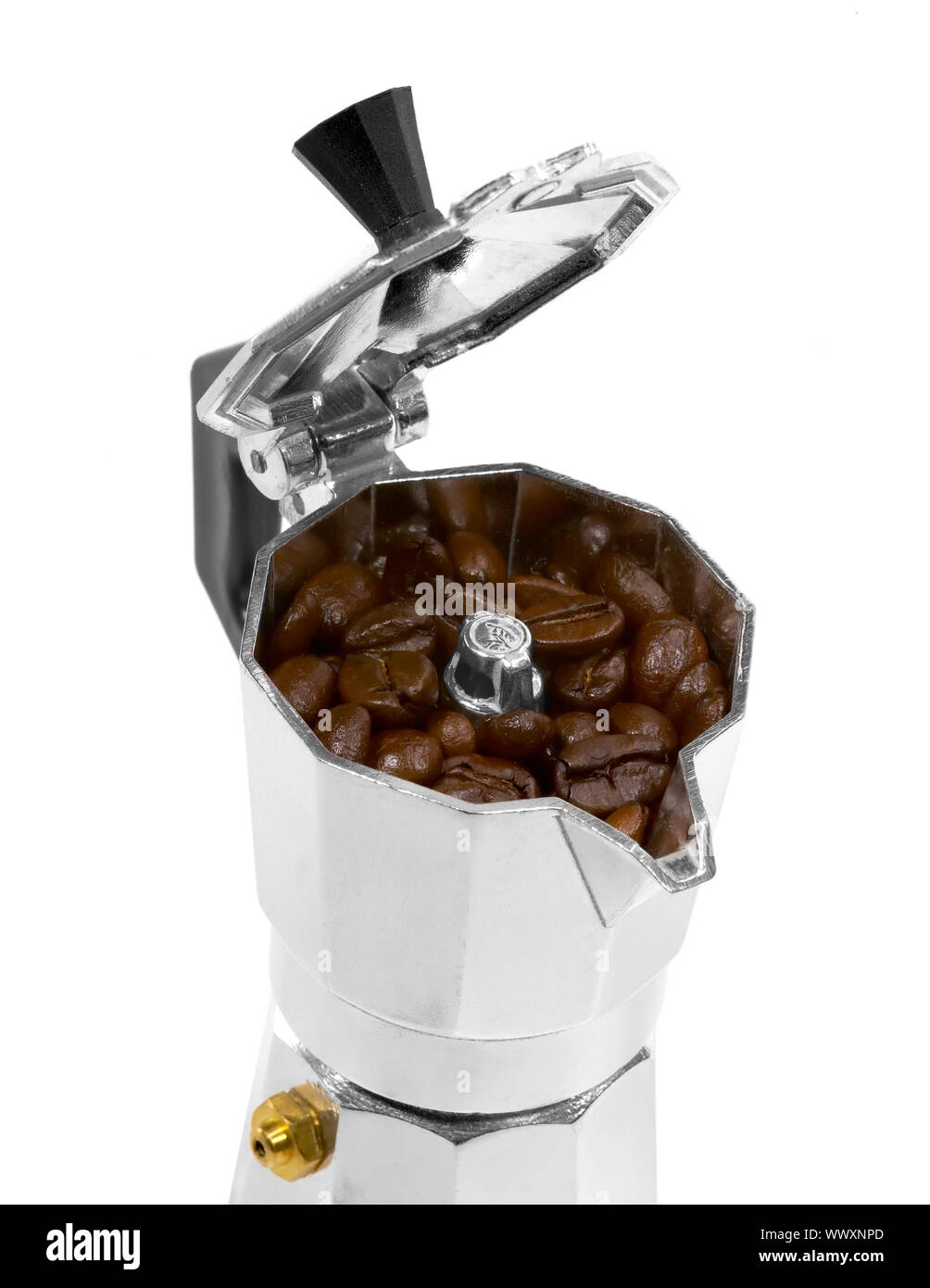 coffee beans and mocha machine on white background Stock Photo - Alamy