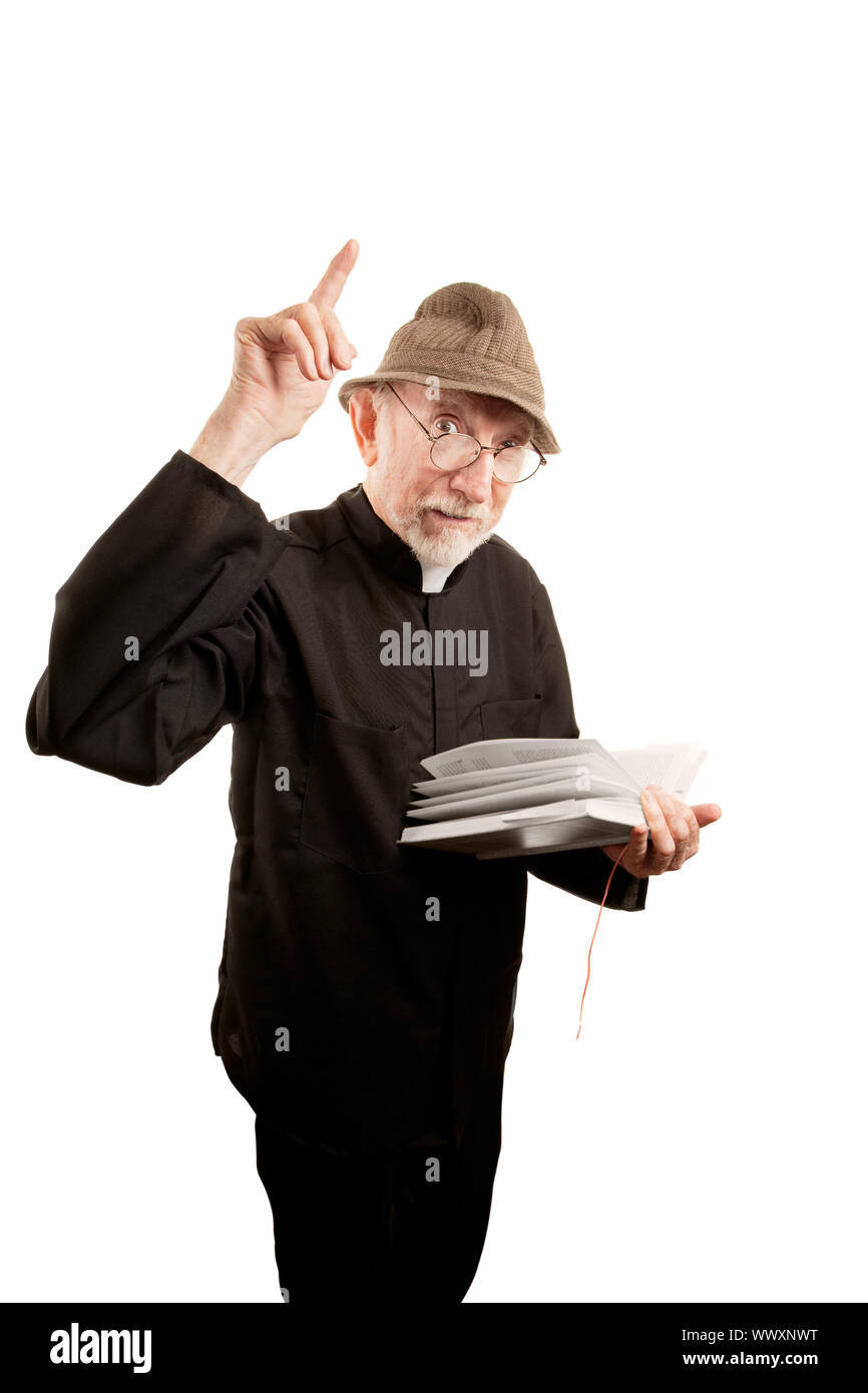Angry priest or pastor giving fiery sermon from Bible Stock Photo - Alamy