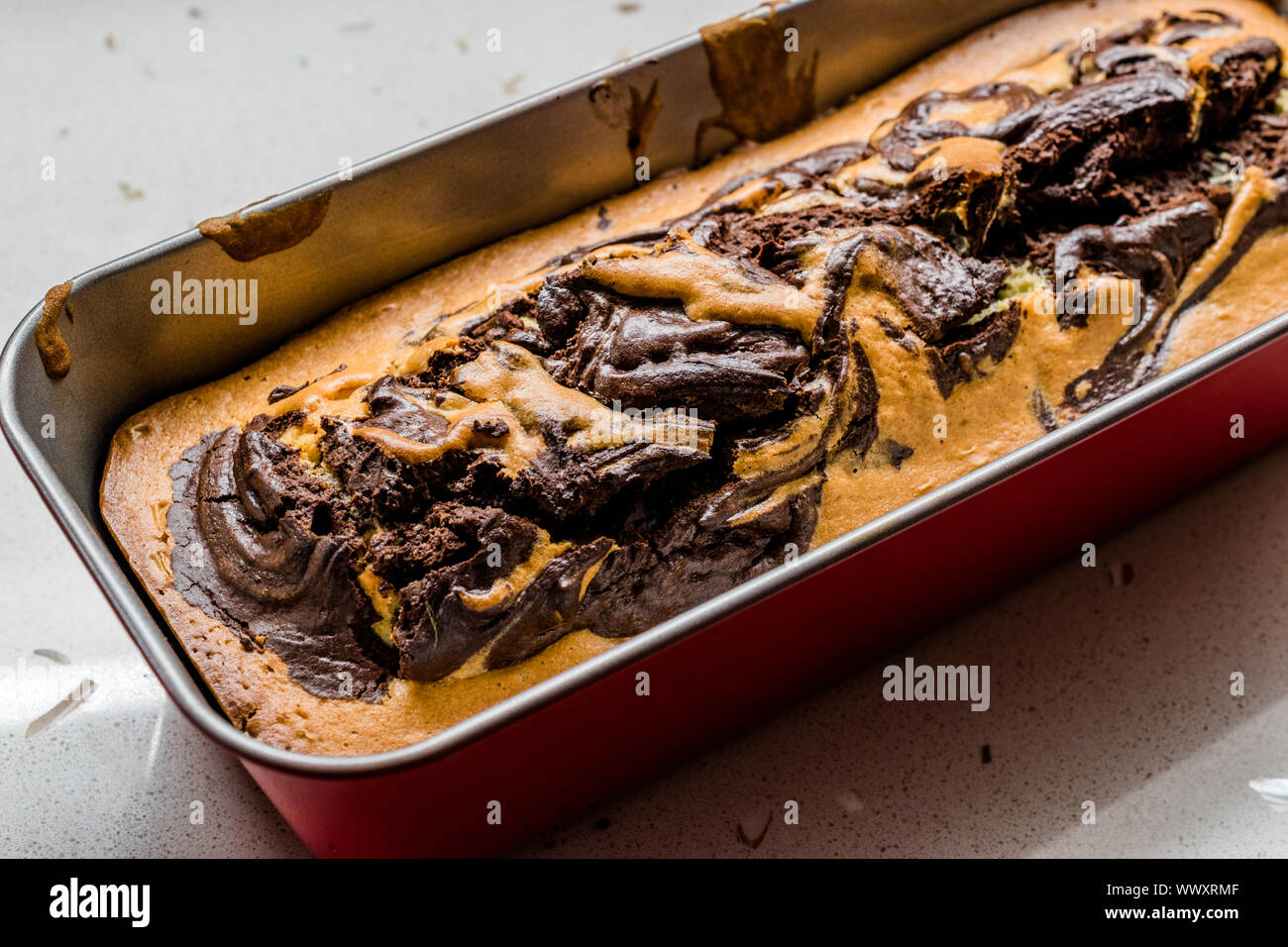 Whole Marble Cake in Rectangular Cake Mold. Traditional Dessert Stock ...