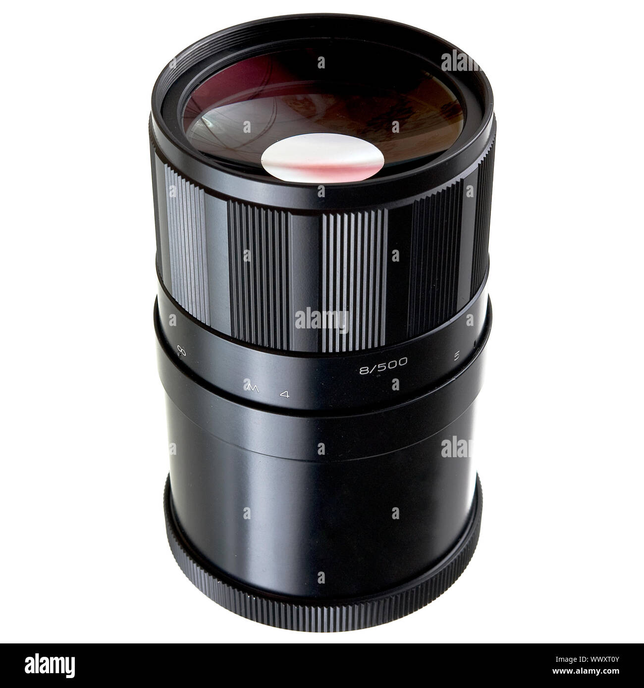 The Old mirror lens objective 500mm on a white background Stock Photo ...