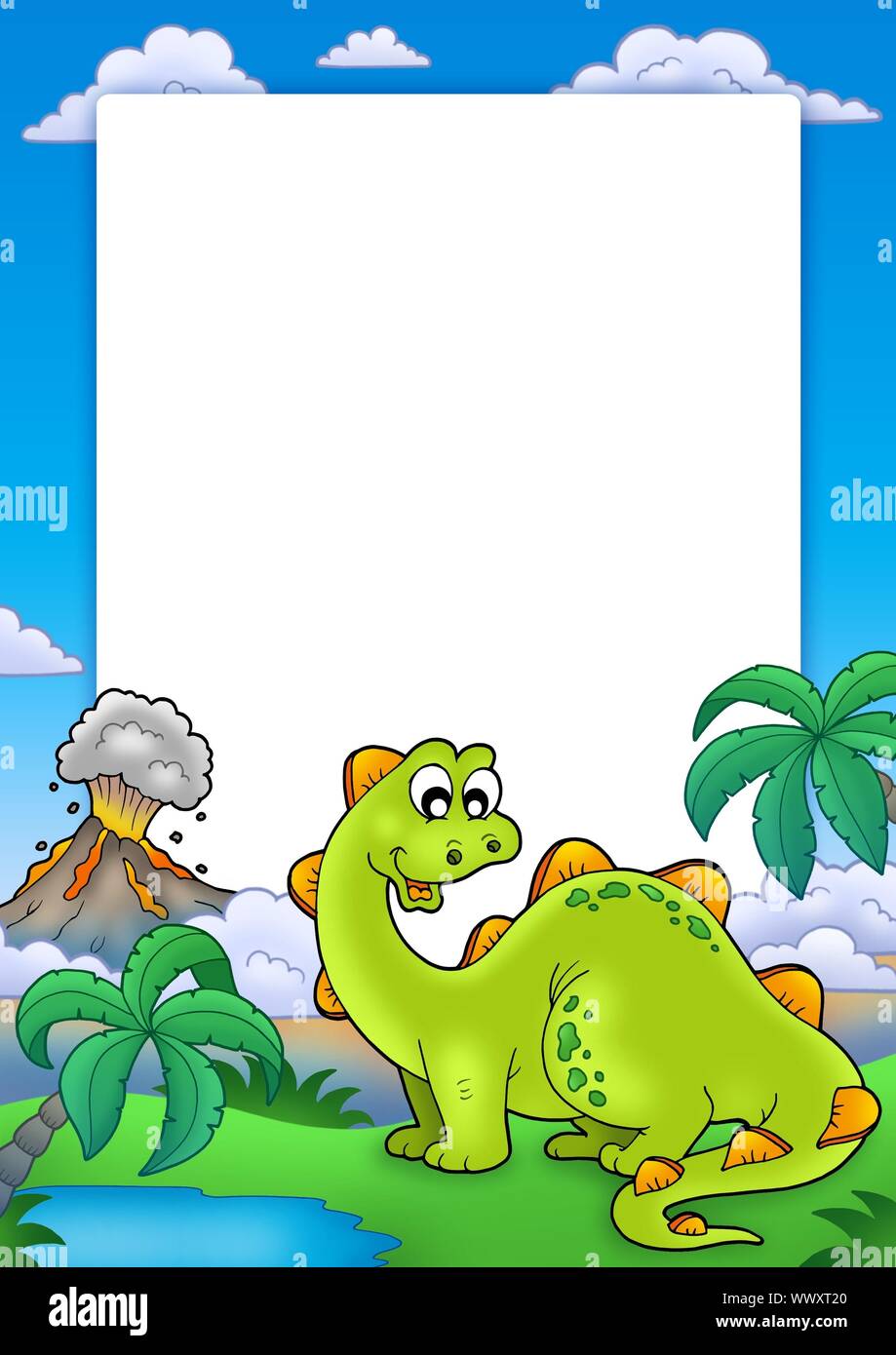 Frame with cute dinosaur - color illustration Stock Photo - Alamy