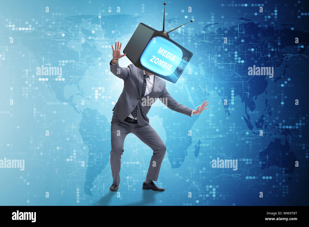 Media zombie concept with man and tv set instead of head Stock Photo ...