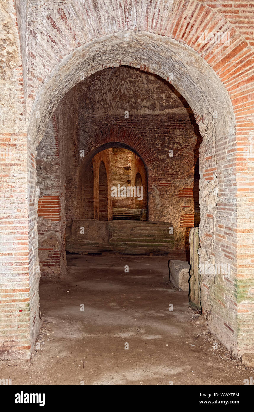Flavian Amphitheater; underground; Roman; 1st century; old ruins; brick ...