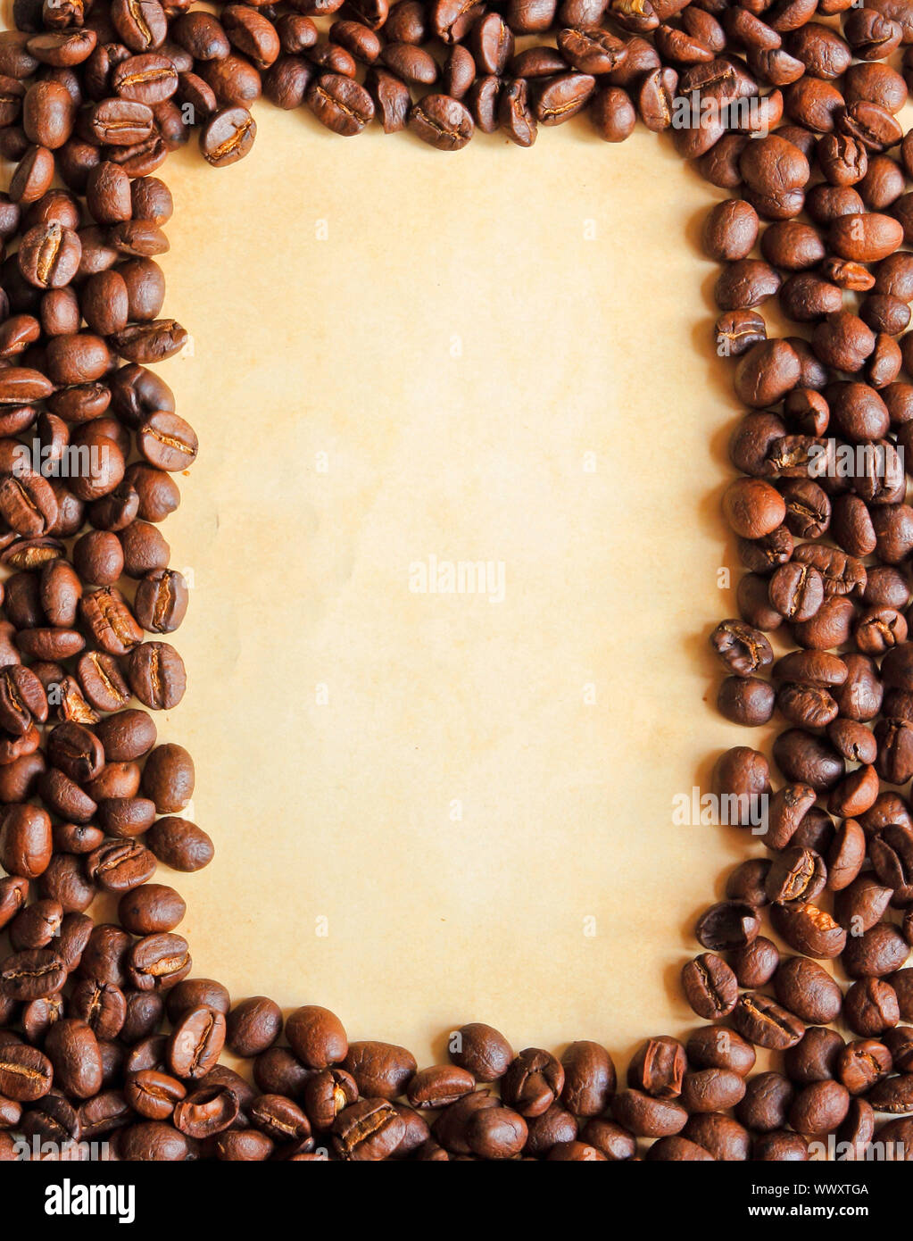 Coffee beans as frame with old paper background for notes Stock Photo ...