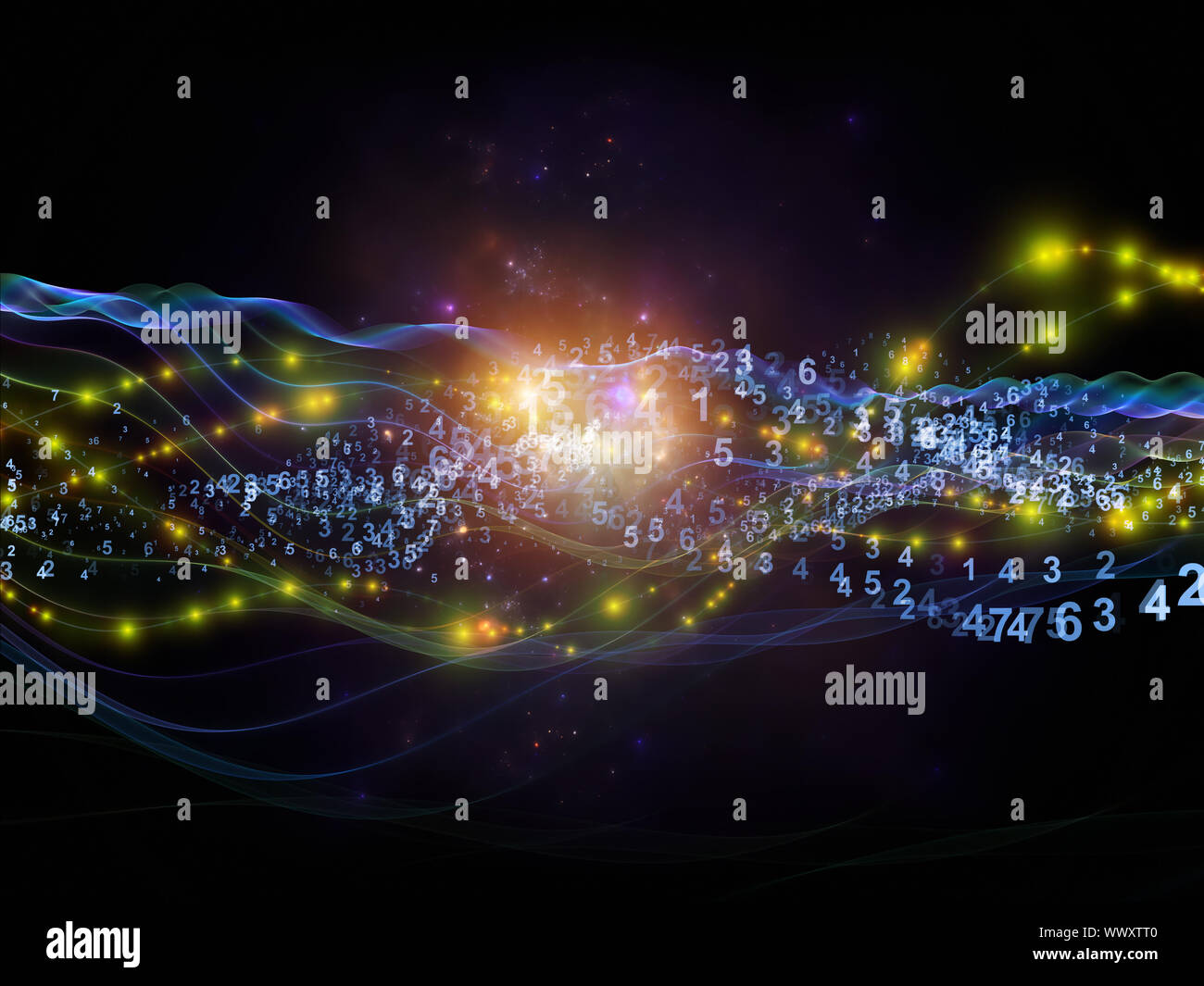 Composition of abstract sine waves, numbers and design elements to ...