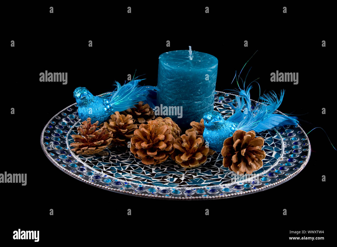 Natural christmas in blue with pine cones Stock Photo - Alamy