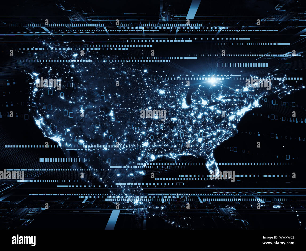 Composition of lights, numbers, grids and satellite imagery (courtesy ...