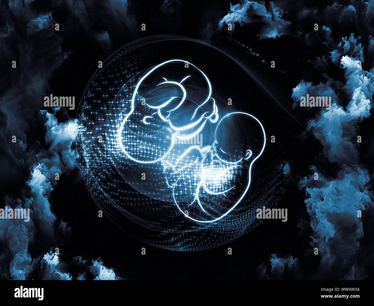 Backdrop of drawing of a fetus and abstract design elements to ...