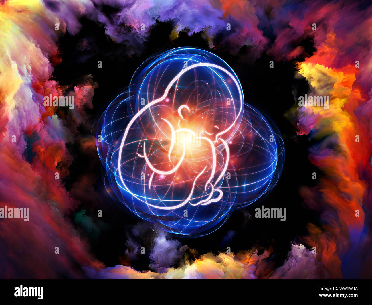 Backdrop design of drawing of a fetus and abstract design elements to ...