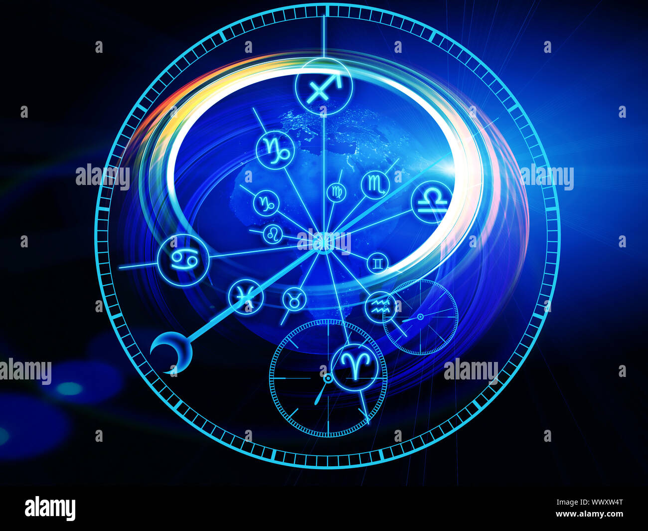 Design composed of dial symbols, shapes and abstract design elements as ...