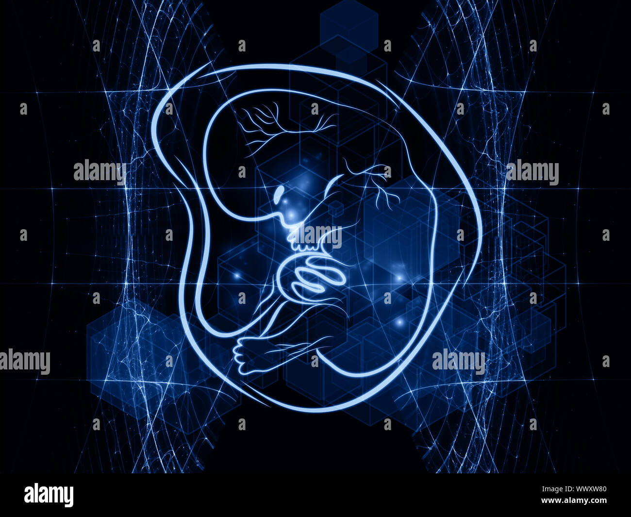 Design composed of drawing of a child and abstract design elements as a ...