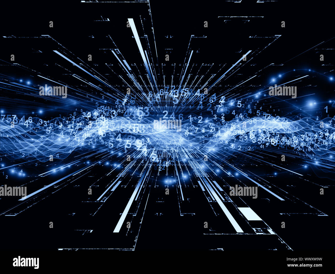 Composition of abstract sine waves, numbers and design elements with ...