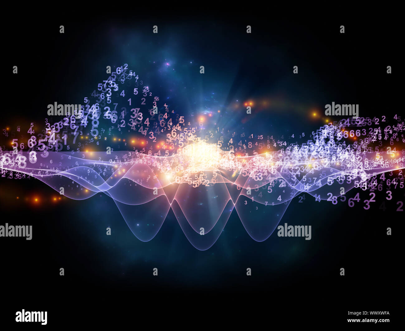 Graphic composition of abstract sine waves, numbers and design elements ...