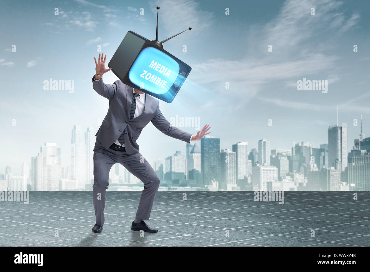 Media zombie concept with man and tv set instead of head Stock Photo ...