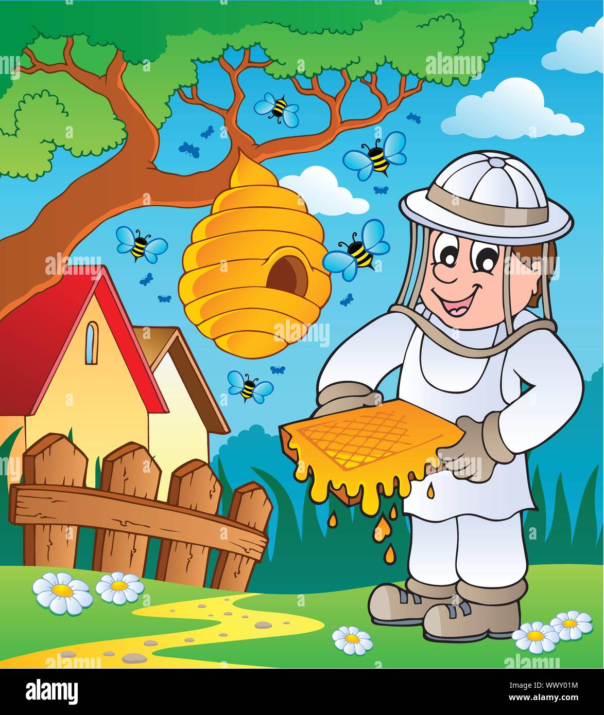 Beekeeper with hive and bees Stock Vector Image & Art - Alamy
