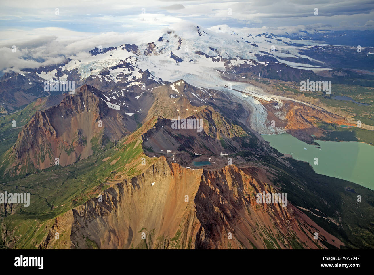 Flight over a volcano of the Katmai National Park in Alaska Stock Photo ...