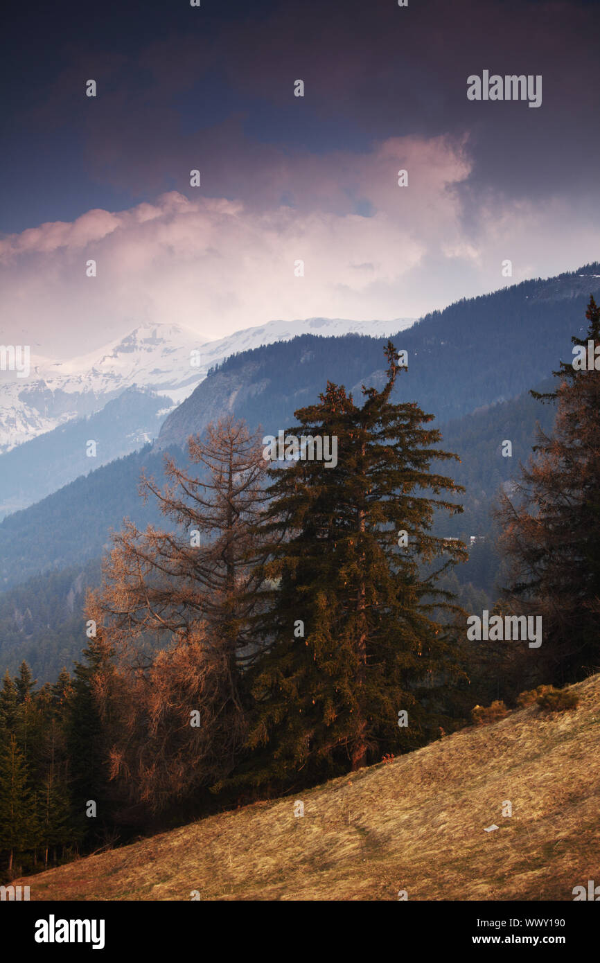 spring alps mountains scene background Stock Photo - Alamy
