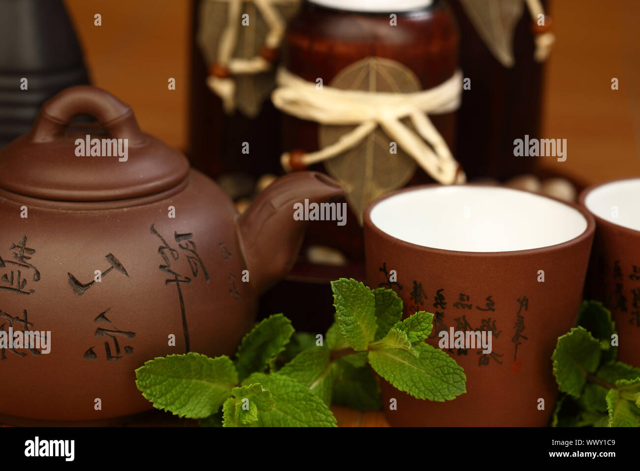 mint tea on china background Stock Photo - Alamy