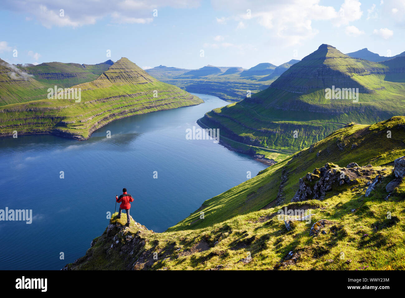 View on Funningur fjord from the Funningur top. Eysturoy Island, Faroe ...