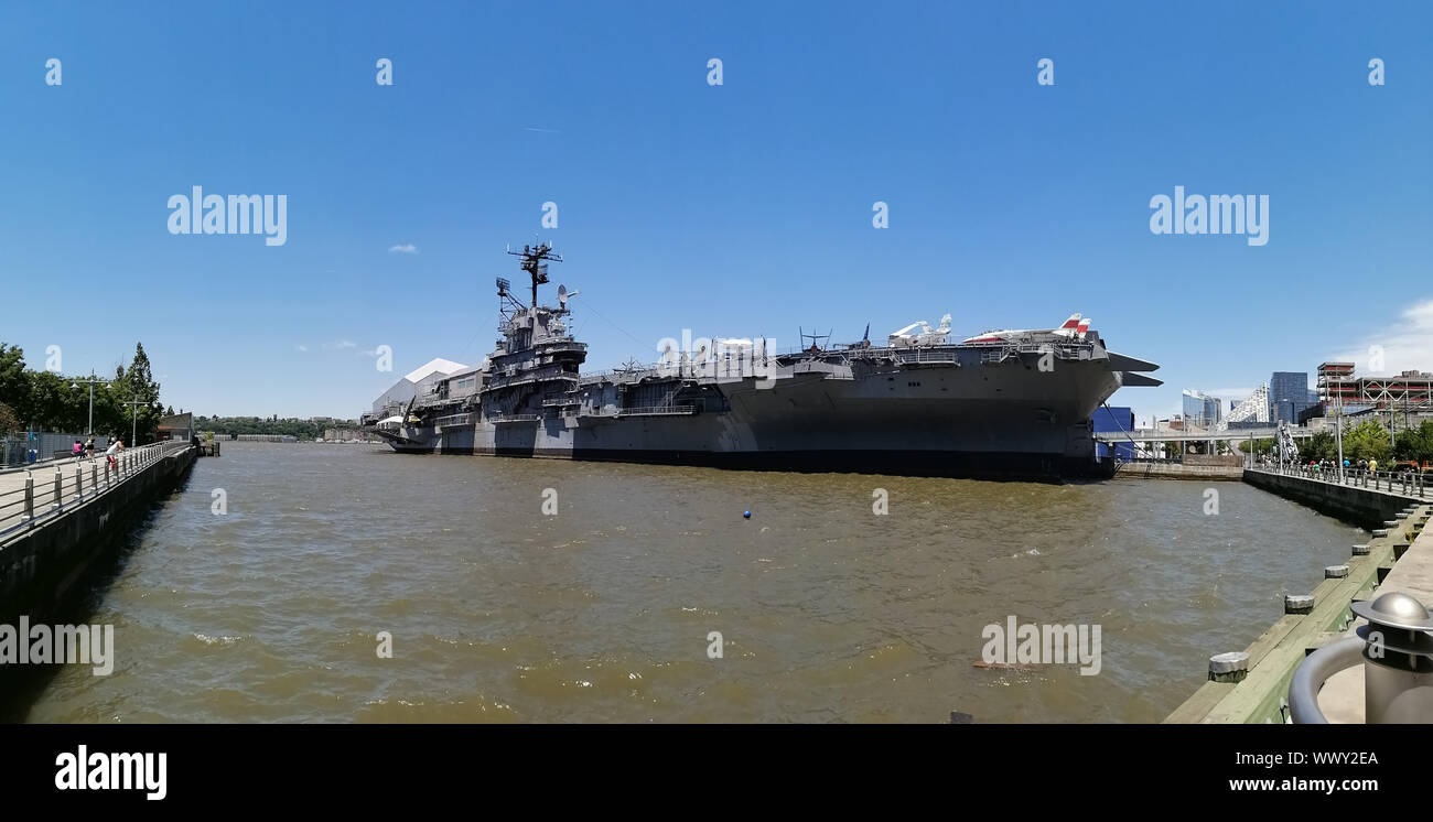 New York, USA - June 11th 2019: Exterior view of the USS Intrepid Sea ...