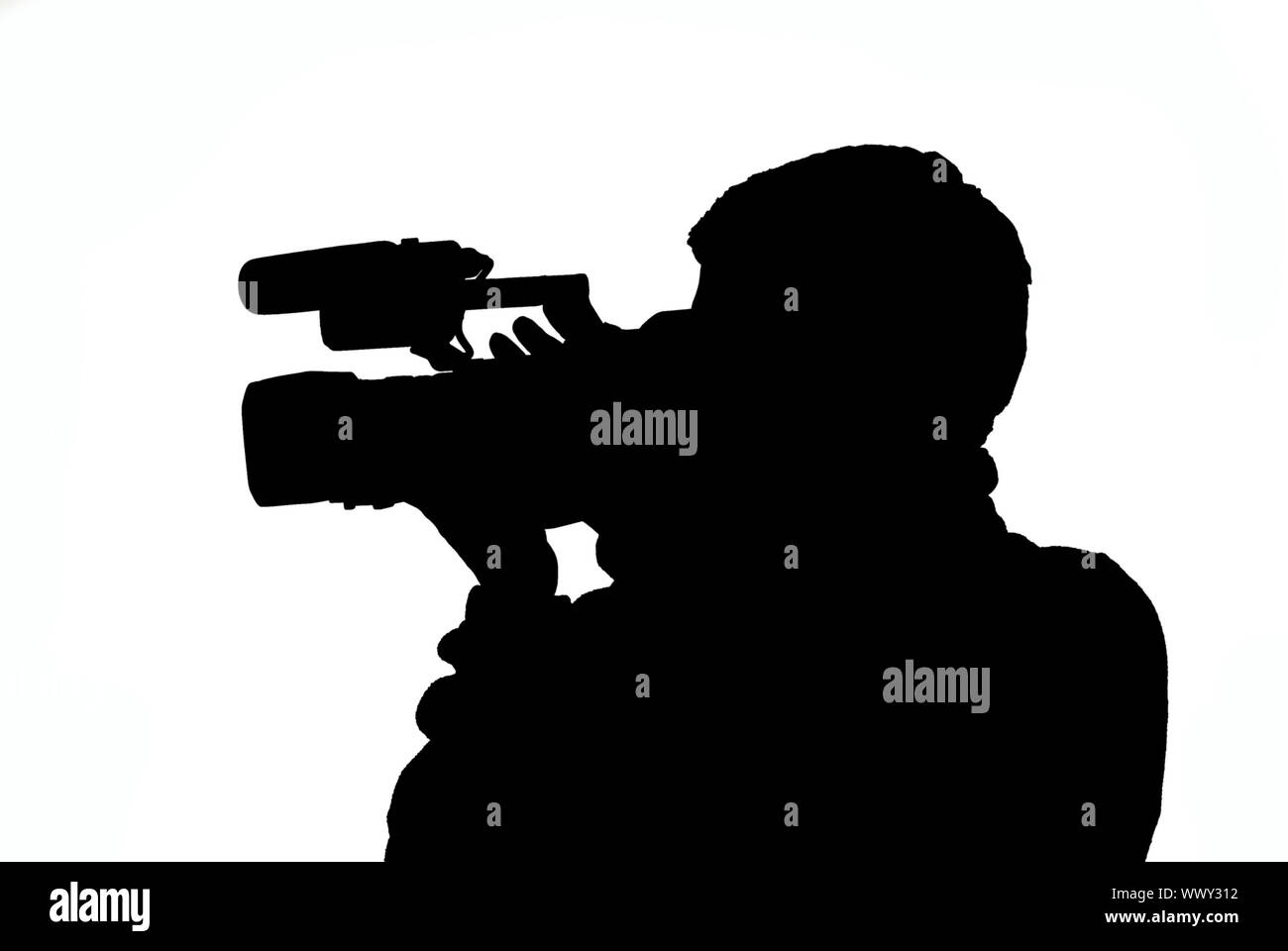 silhouette of video operator on white Stock Photo - Alamy