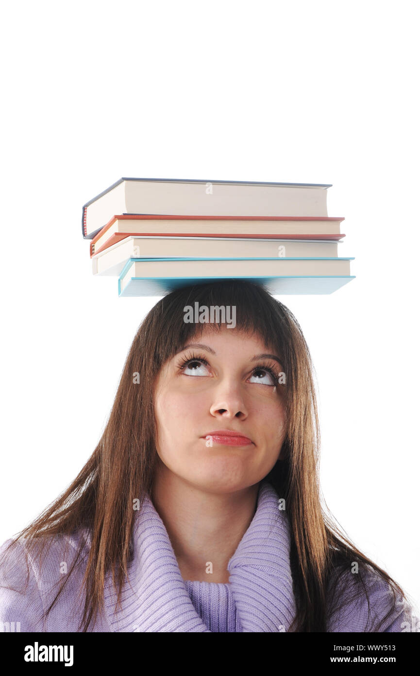Female student with books on white background Stock Photo - Alamy