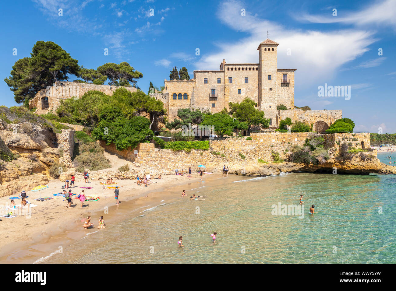 Beach and Castle of Tamarit, Altafulla, Tarragones, Tarragona, Spain ...