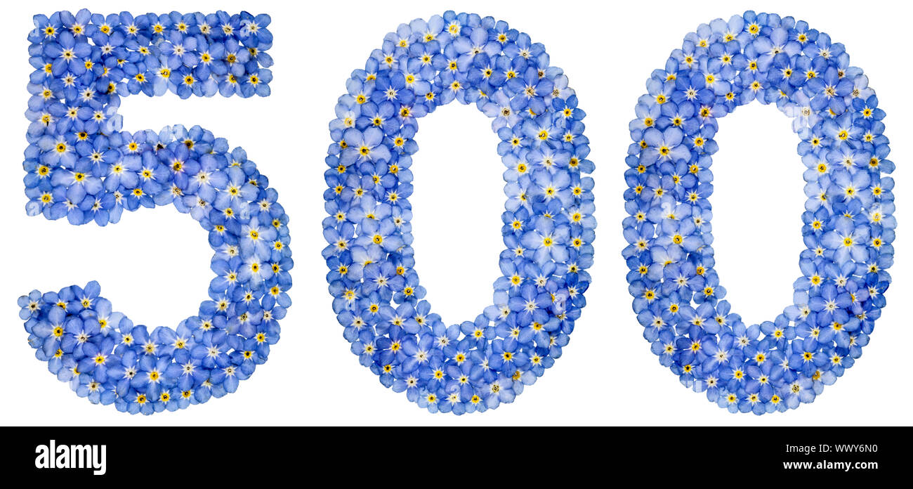 Arabic numeral 500, five hundred, from blue forget-me-not flowers Stock ...