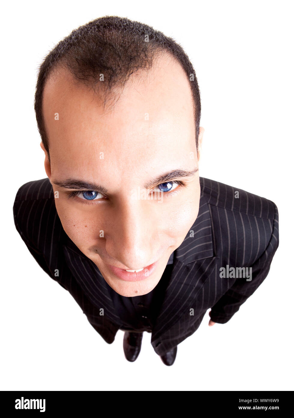 Young businessman with a big head, isolated on white background Stock ...